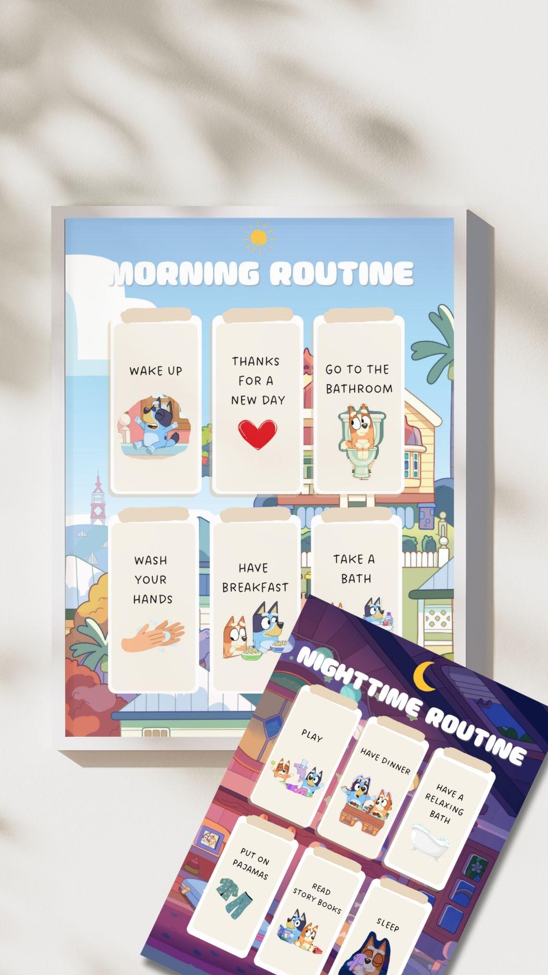 Kids Sticker Board Daily Routine Printable, Blue Dog Room Decor ...