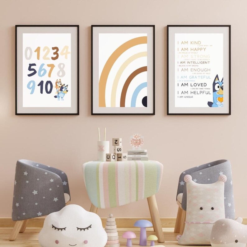 Bluey Posters for Kids Room, Alphabet & Numbers, Bluey Educational Wall ...
