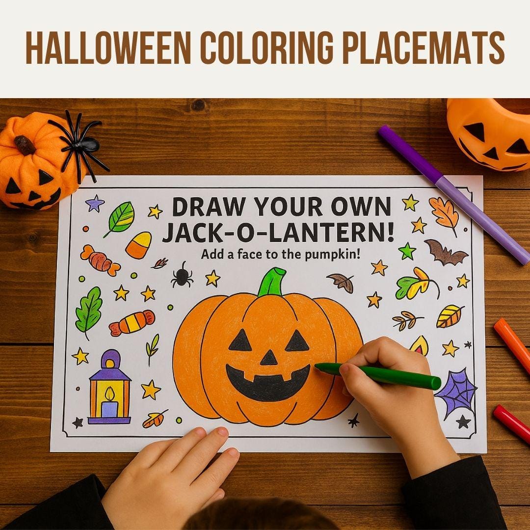 Halloween Coloring Placemats for Kids, Printable Activity Halloween ...