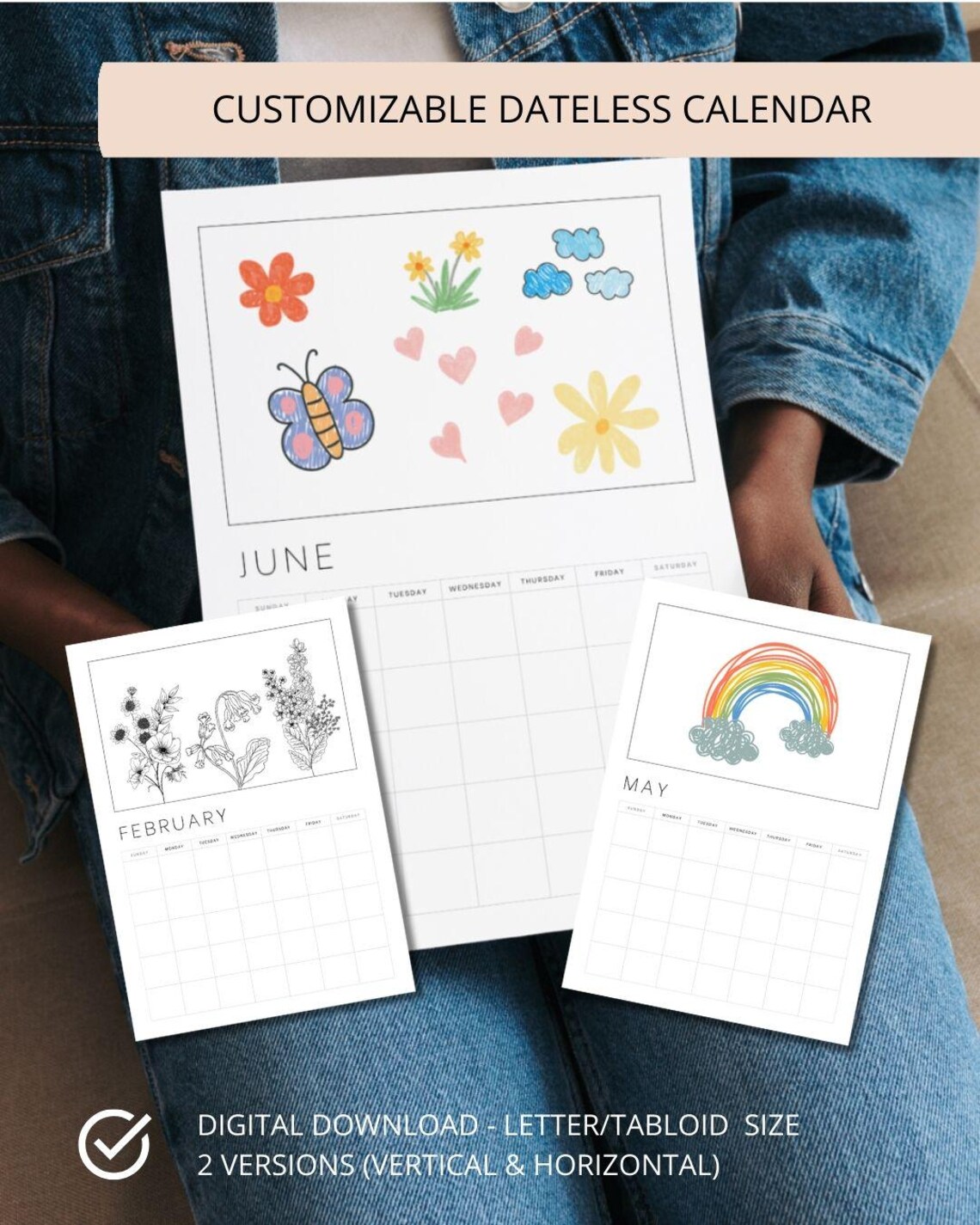 Printable 2026 Calendar Minimalist, Monthly Planner, Dateless Pages ...