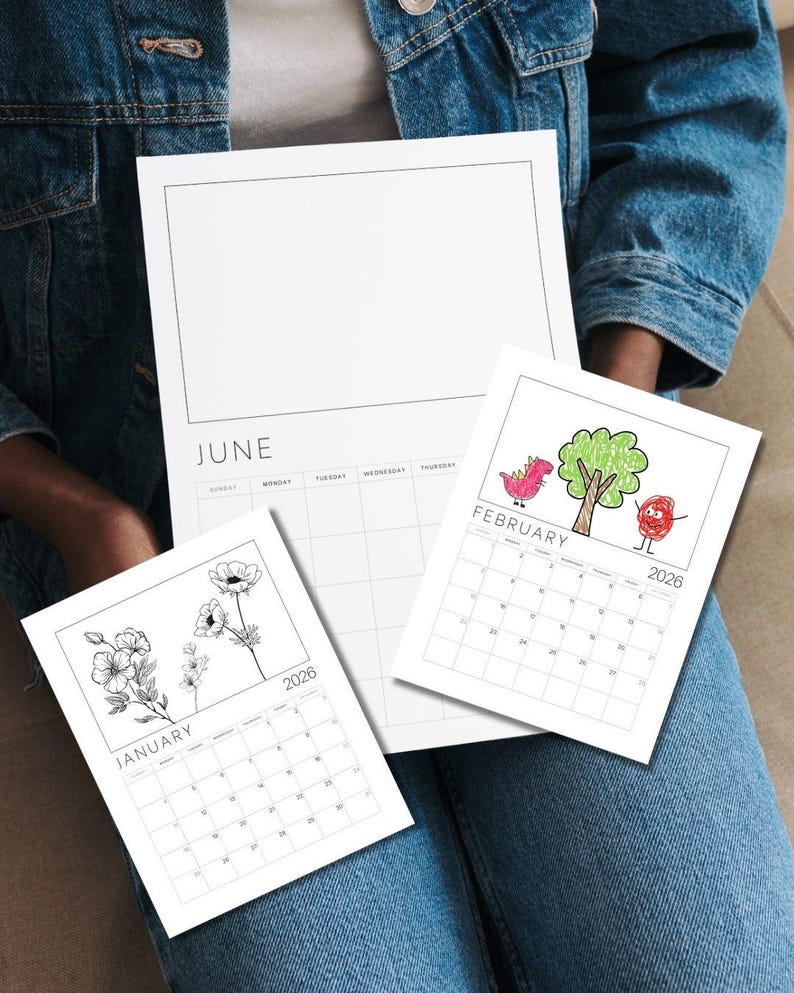 Draw Your Own Calendar 2026, Printable 12 Month Calendar, 2026 ...