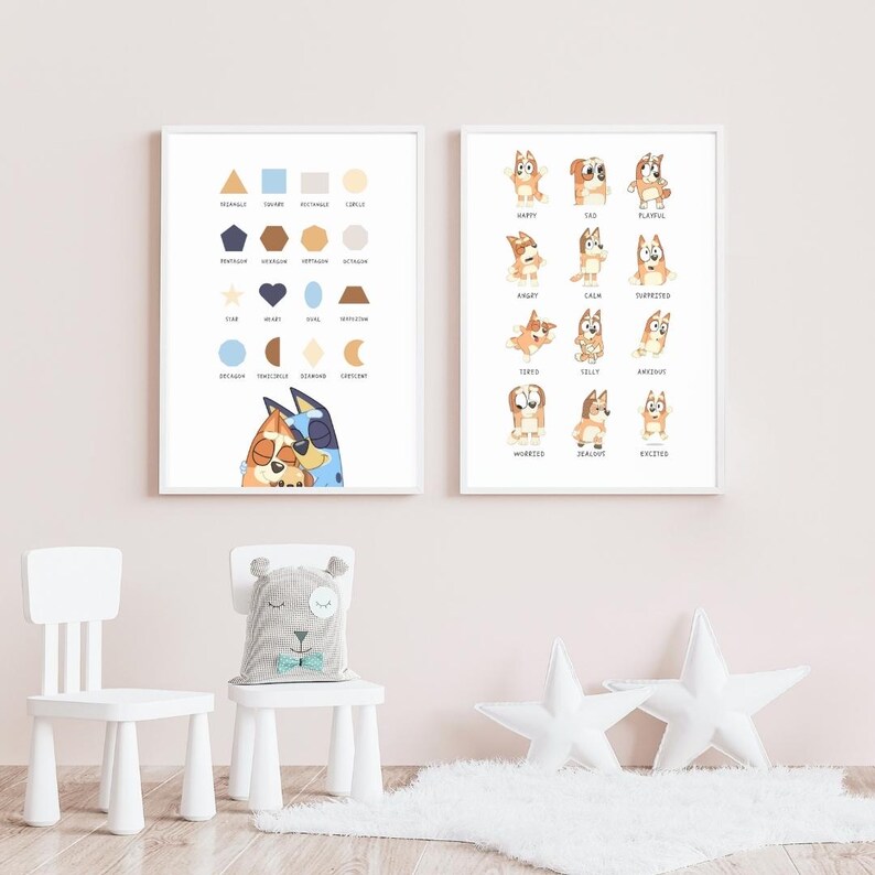 Bluey Posters for Kids Room, Alphabet & Numbers, Bluey Educational Wall ...
