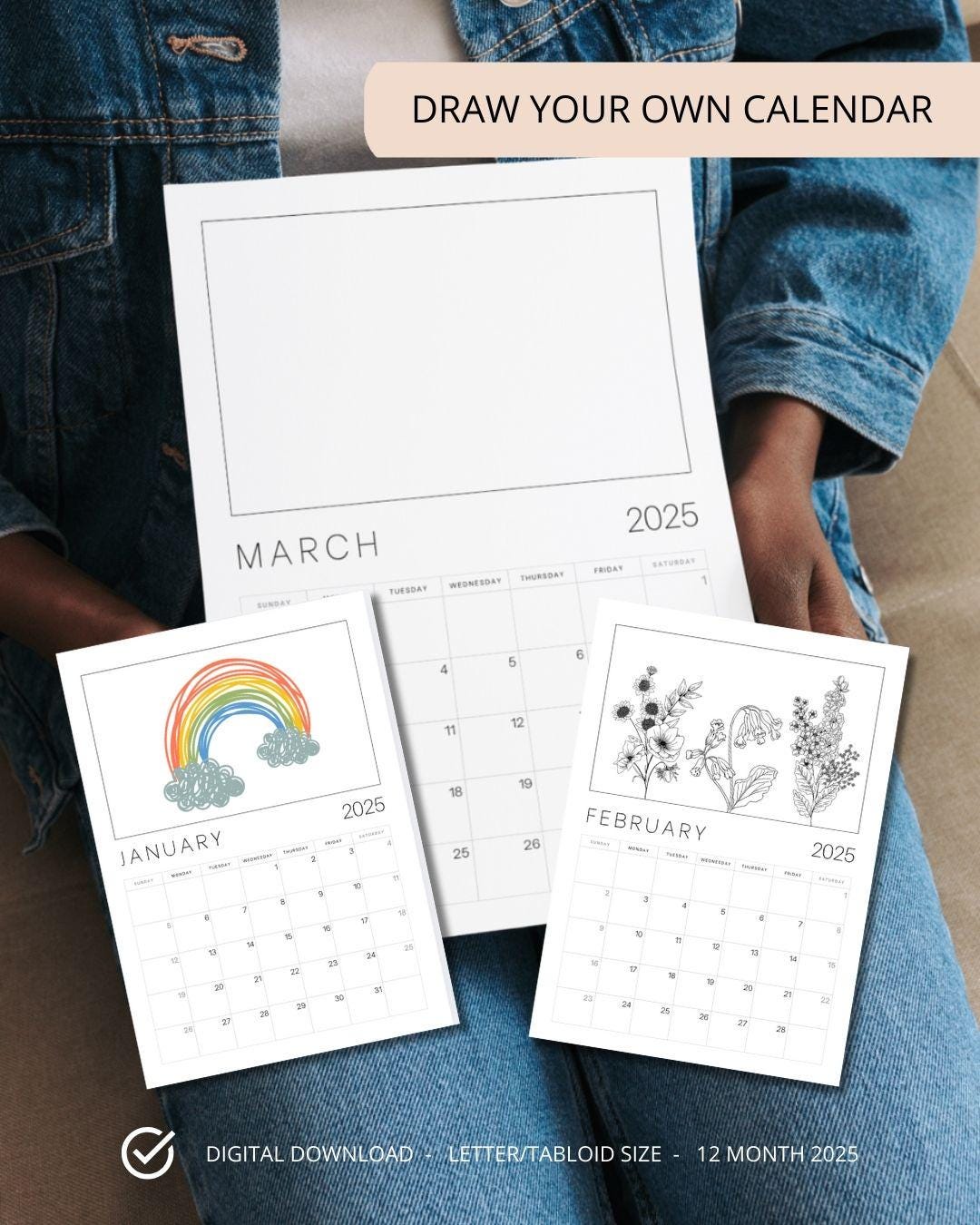 Calendario imprimible para colorear 2025, planificador DIY para adultos ...