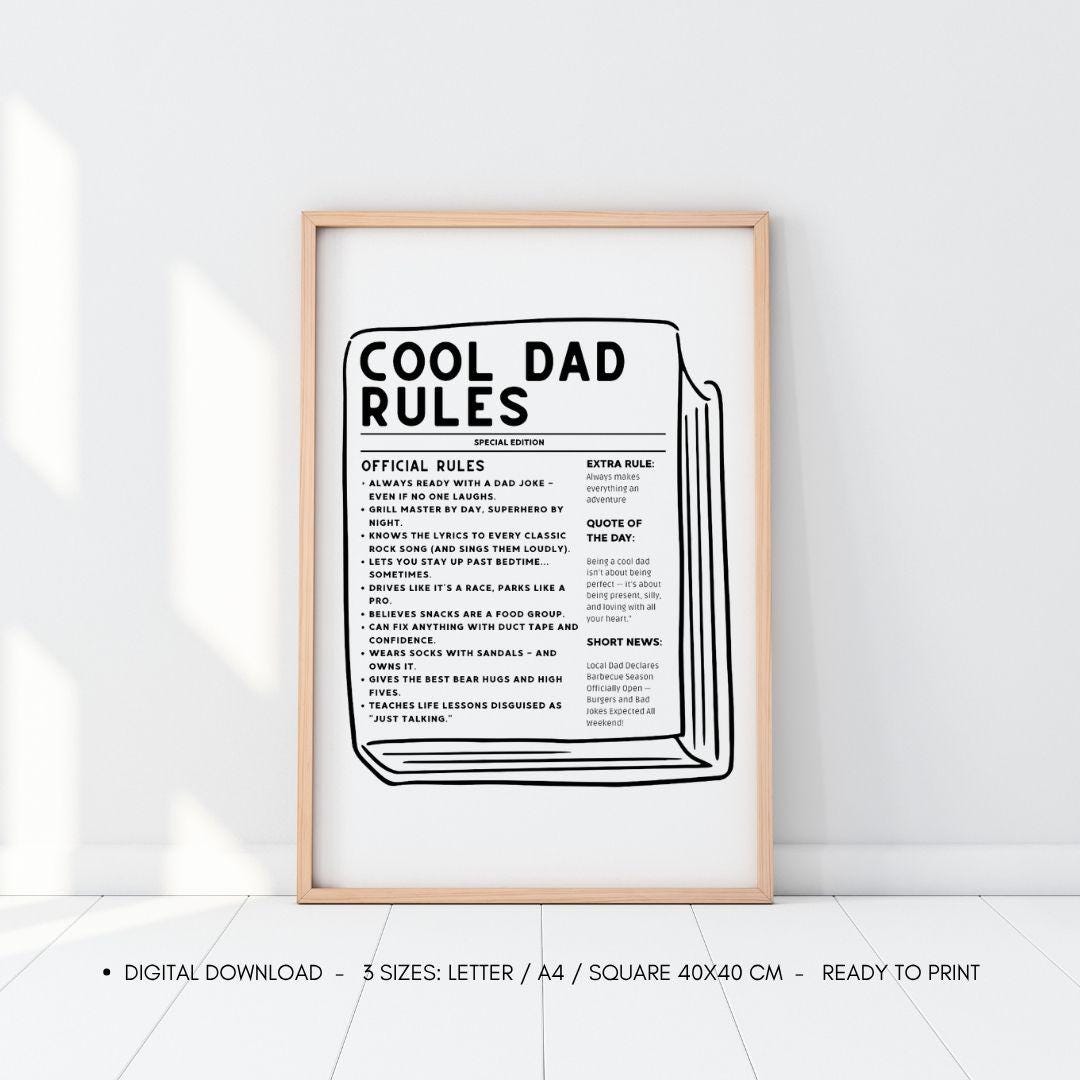 Dad Print, Cool Dad Rules Printable, Father’s Day Gift, Dad Quote Wall ...