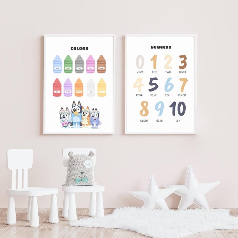 Bluey Posters for Kids Room, Alphabet & Numbers, Bluey Educational Wall ...