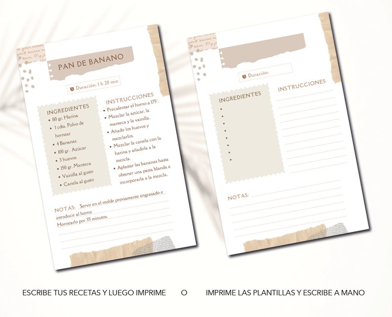 Canva Editable Recipe Book Template in Spanish, Cookbook, Canva ...