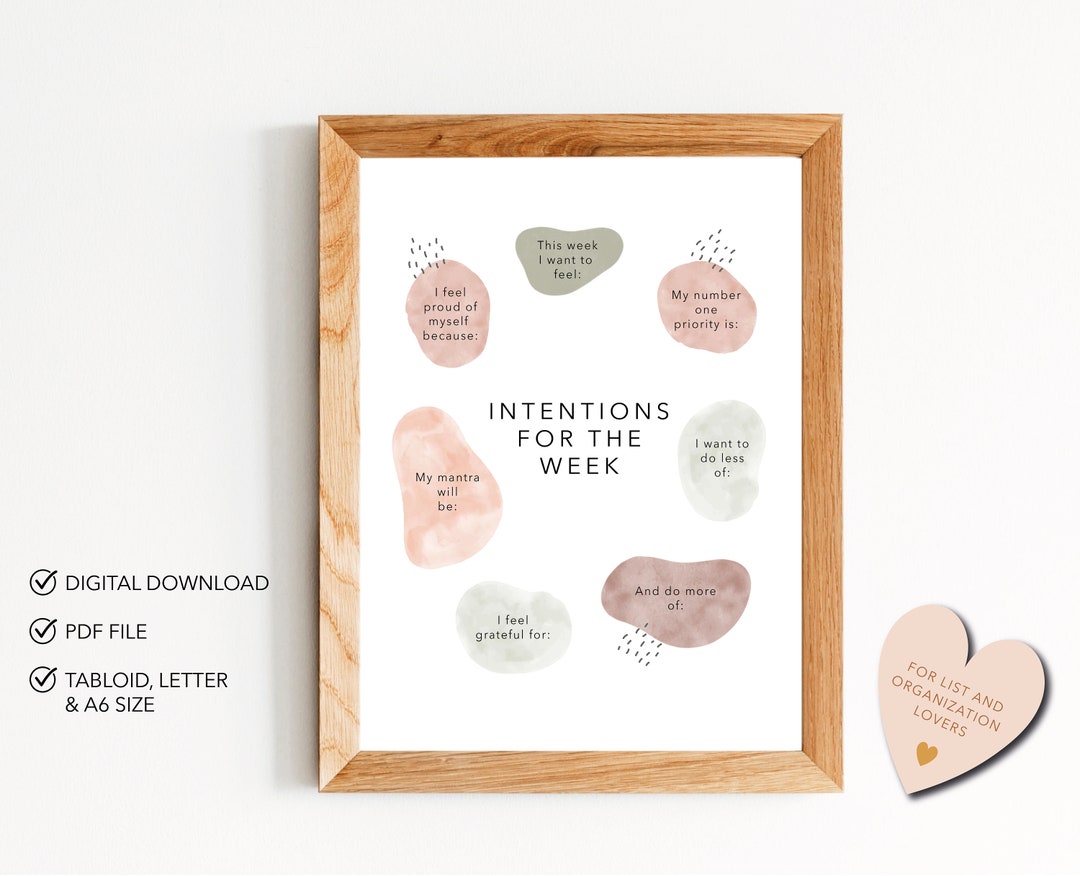 Intentions for the Week, Digital Sheet, PDF Printable Design, Aesthetic ...