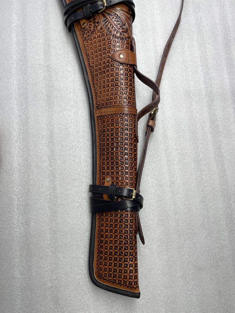 Western Rifle Scabbard - 33" Dark Brown Hand Tooled Premium Top Grain ...