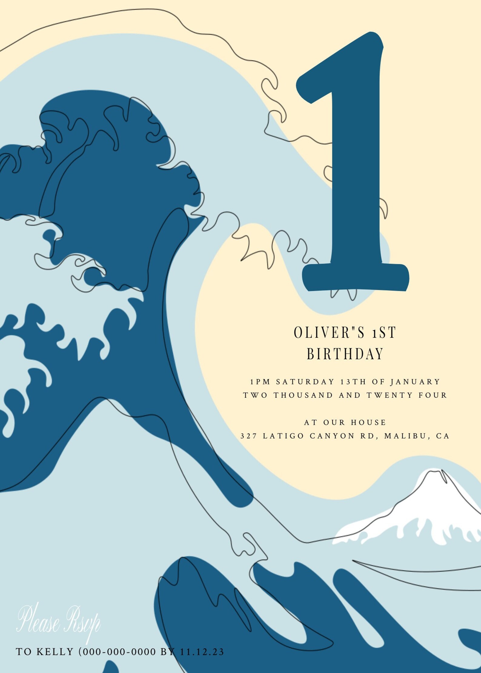 Big Wave Birthday Invitation- Simple, Editable, Digital/printable - Etsy
