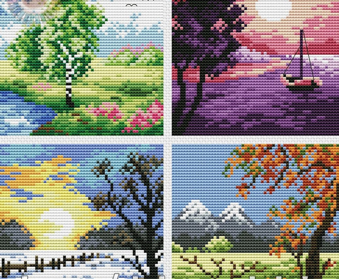 4 SEASONS Trees Cross Stitch Pattern DMC Colors - Etsy