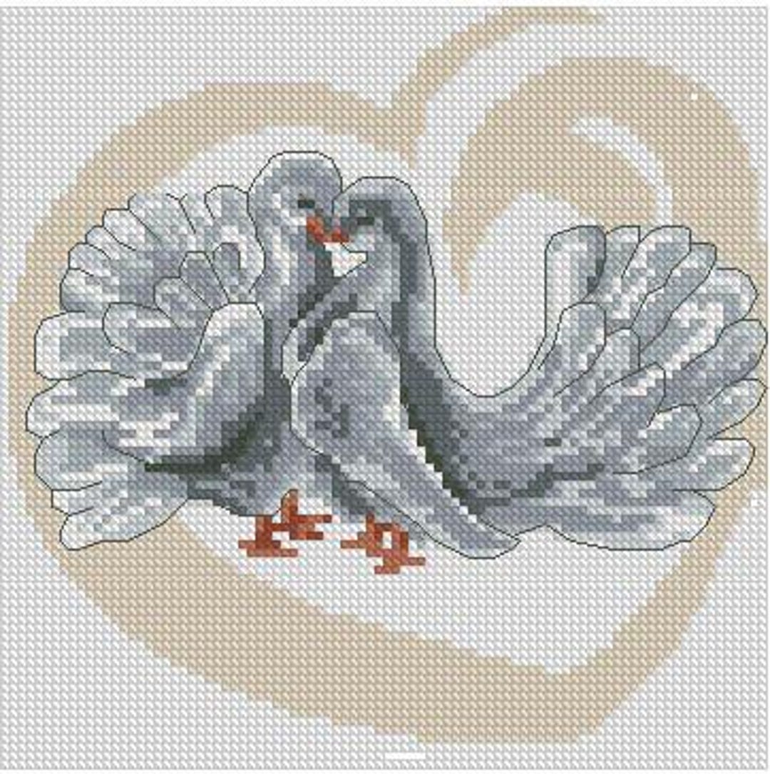 DOVES COUPLE Cross Stitch Pattern CHART Dmc Colors Pdf and Xsd Saga ...