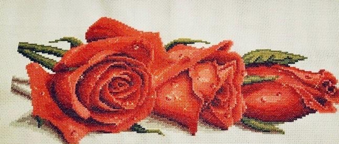 RED ROSES With DEW Flowers Cross Stitch Pattern Dmc Colors Legend Pdf ...