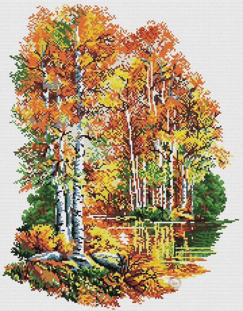 Autumn BIRCHES Trees Cross Stitch Pattern DMC Colors - Etsy