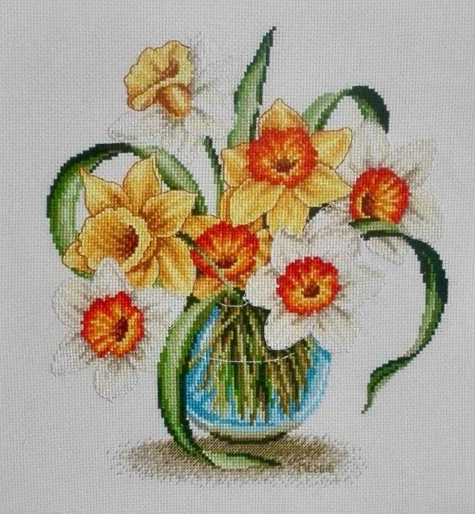 Potted Daffodils Flowers Cross Stitch Pattern DMC Colors Legend PDF ...