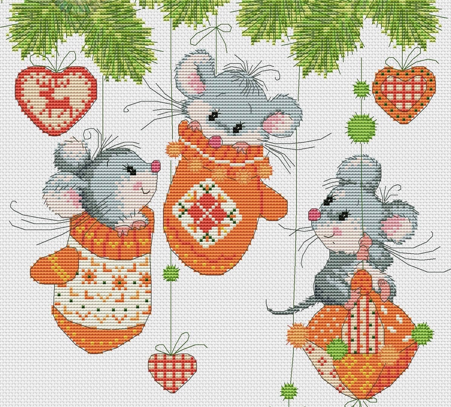 Cross Stitch Pattern MICE ON CHRISTMAS Tree Dmc Colors Pdf - Etsy