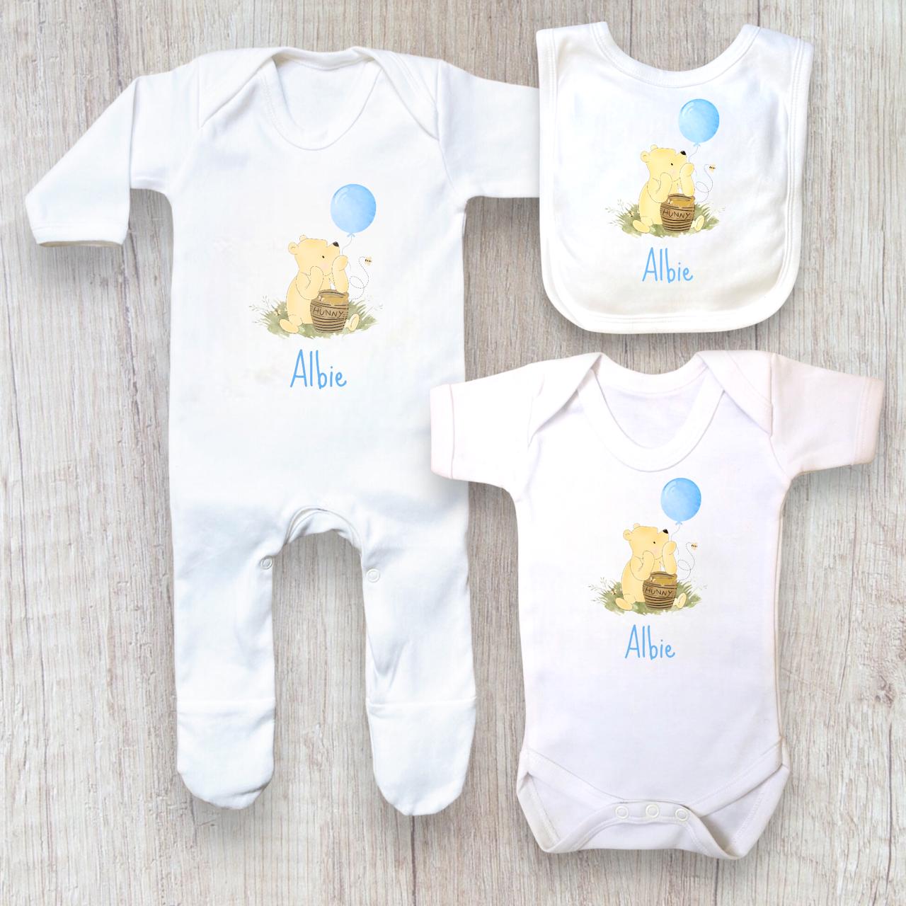 Personalised Winnie the Pooh Baby Clothes, New Baby Boy Gift, Baby ...