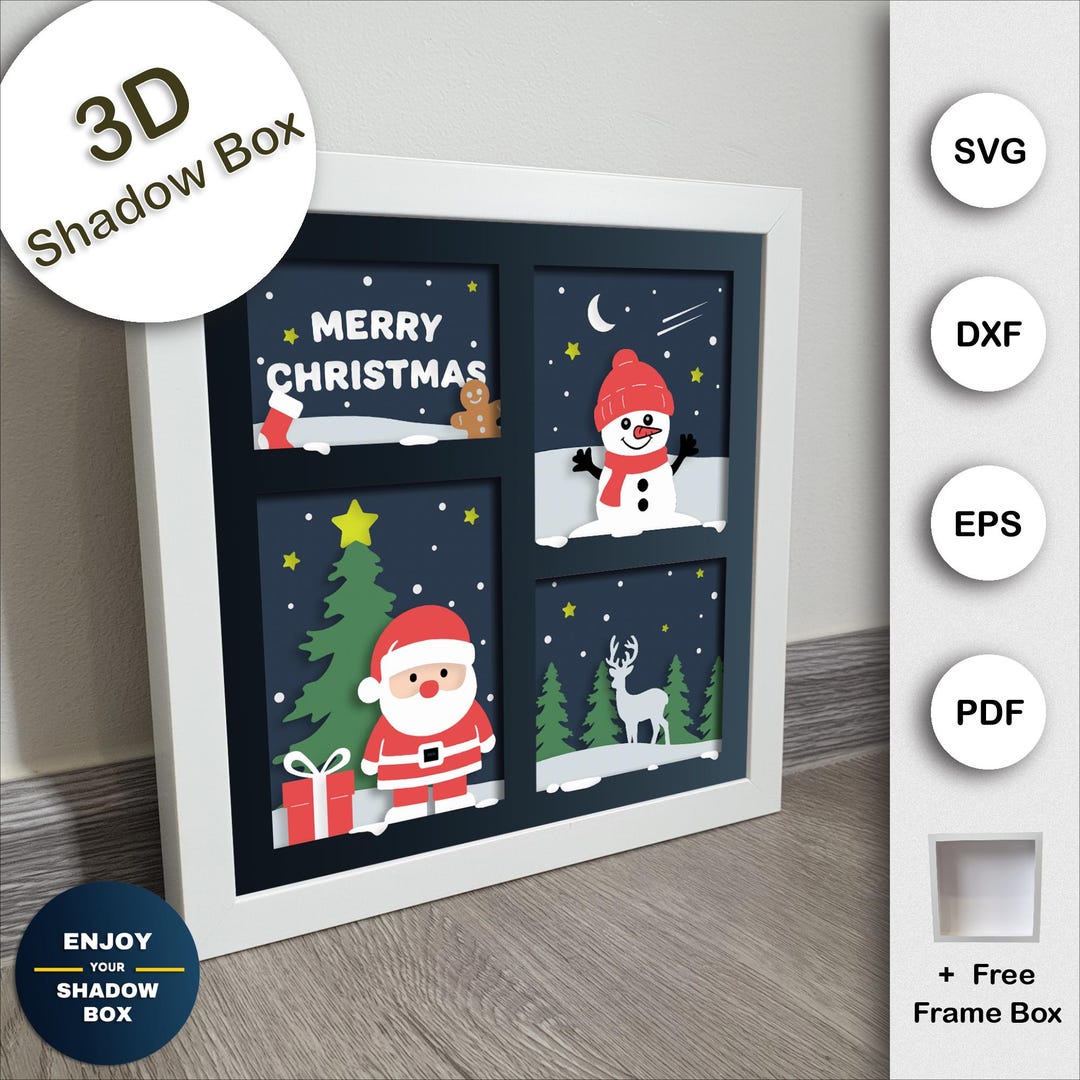 3D Shadow Box Christmas SVG, Santa Shadow Box, Winter Shadow Box SVG ...