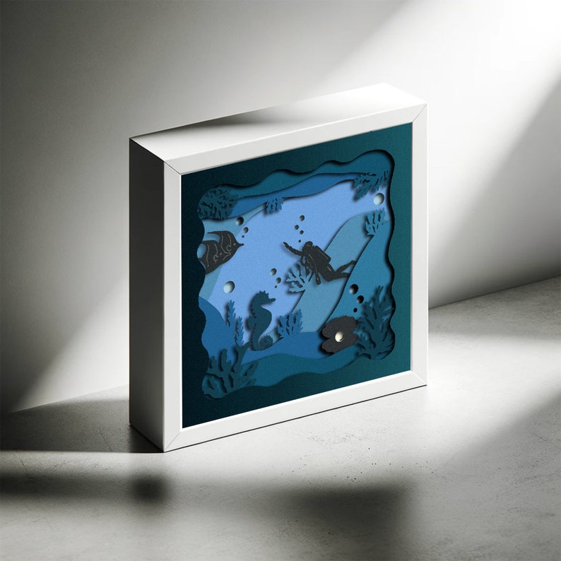 3D Shadow Box, Ocean Svg, Paper Crafts, Multilayer SVG, Card Box Model ...