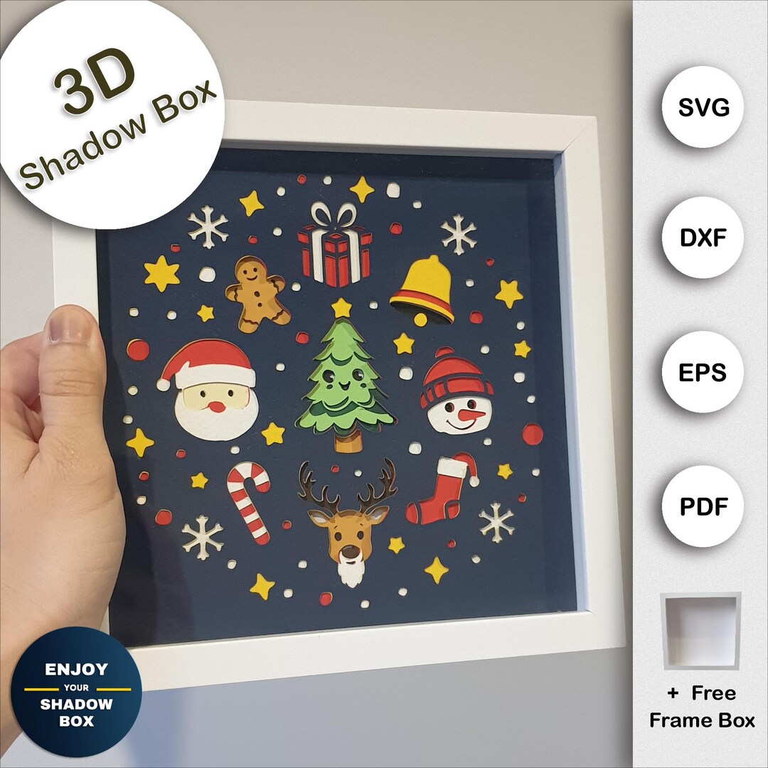 3D Shadow Box Christmas, Merry Christmas Shadow Box, 3D Shadow Box SVG ...