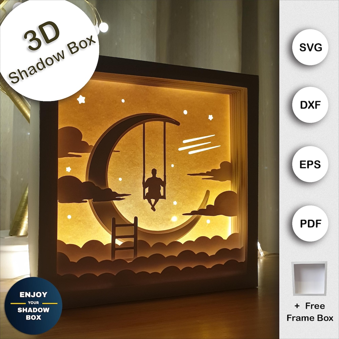 Moon and Cloud Shadow Box SVG, 3D Light Box SVG, Lantern Svg Cricut ...