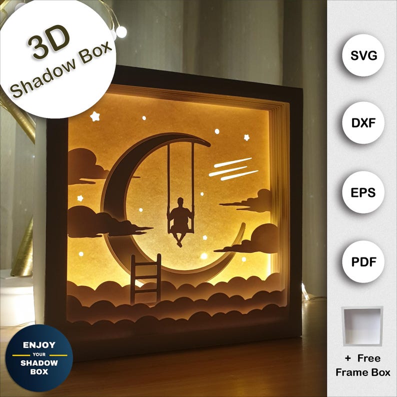 Moon and Cloud Shadow Box SVG, 3D Light Box SVG, Lantern Svg Cricut ...