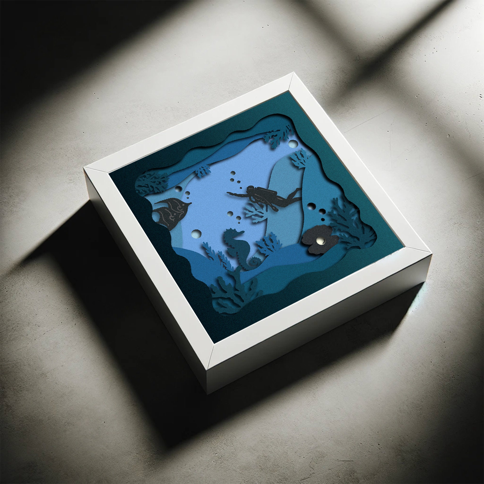 3D Shadow Box, Ocean Svg, Paper Crafts, Multilayer SVG, Card Box Model ...