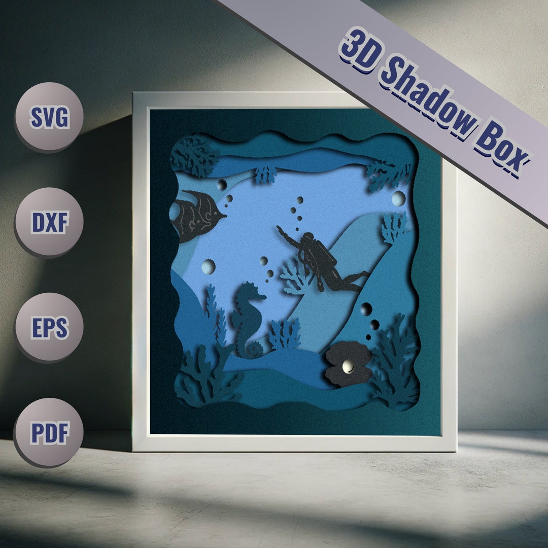 3D Shadow Box, Ocean Svg, Paper Crafts, Multilayer SVG, Card Box Model ...