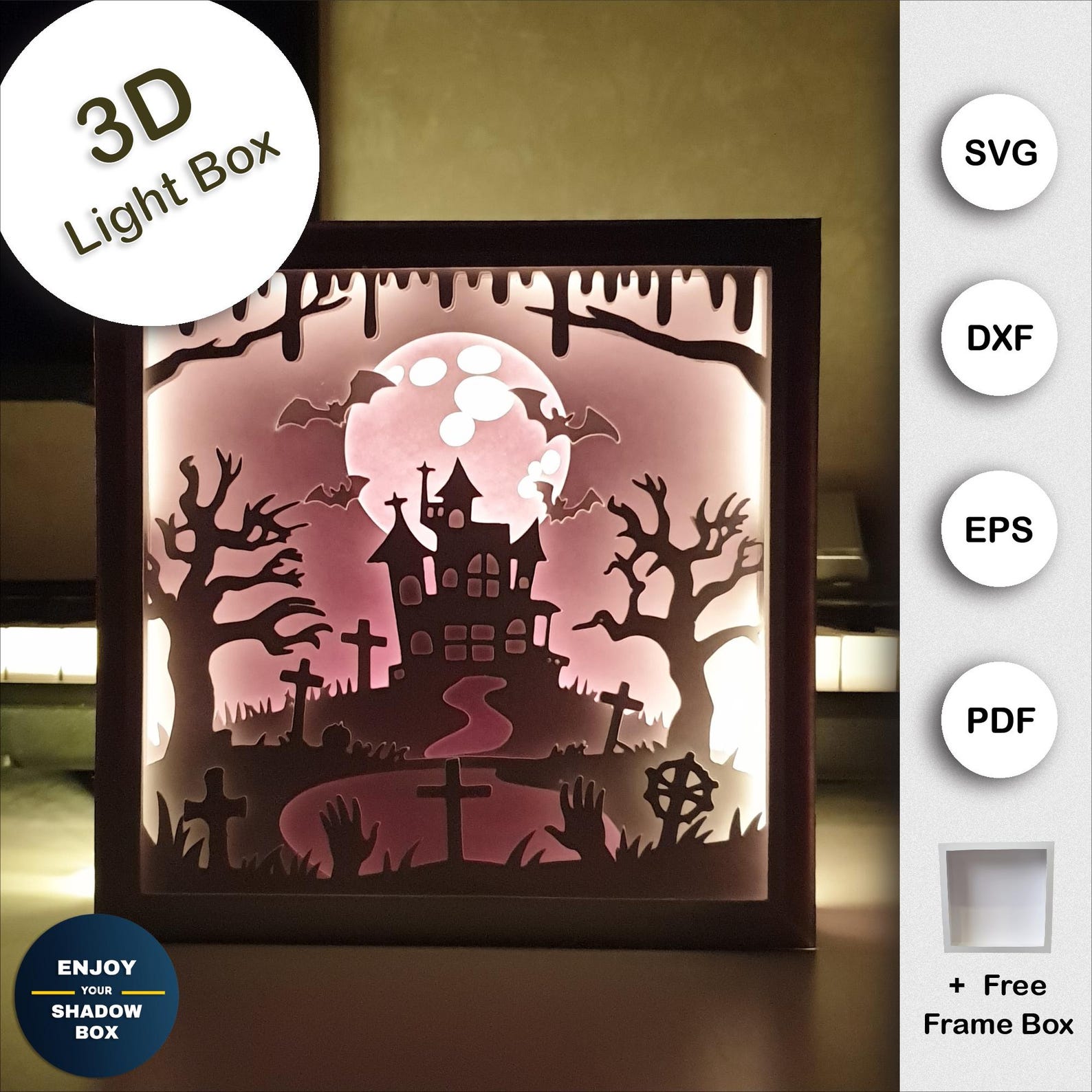 Halloween 3D Shadow Box SVG, Ghost Shadow Box, Bat Shadow Box Halloween ...