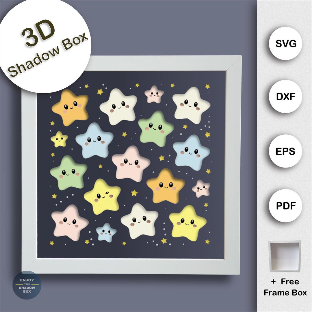 Cute Star Shadow Box, Planets SVG, 3D Space Light Box, Paper Model for ...
