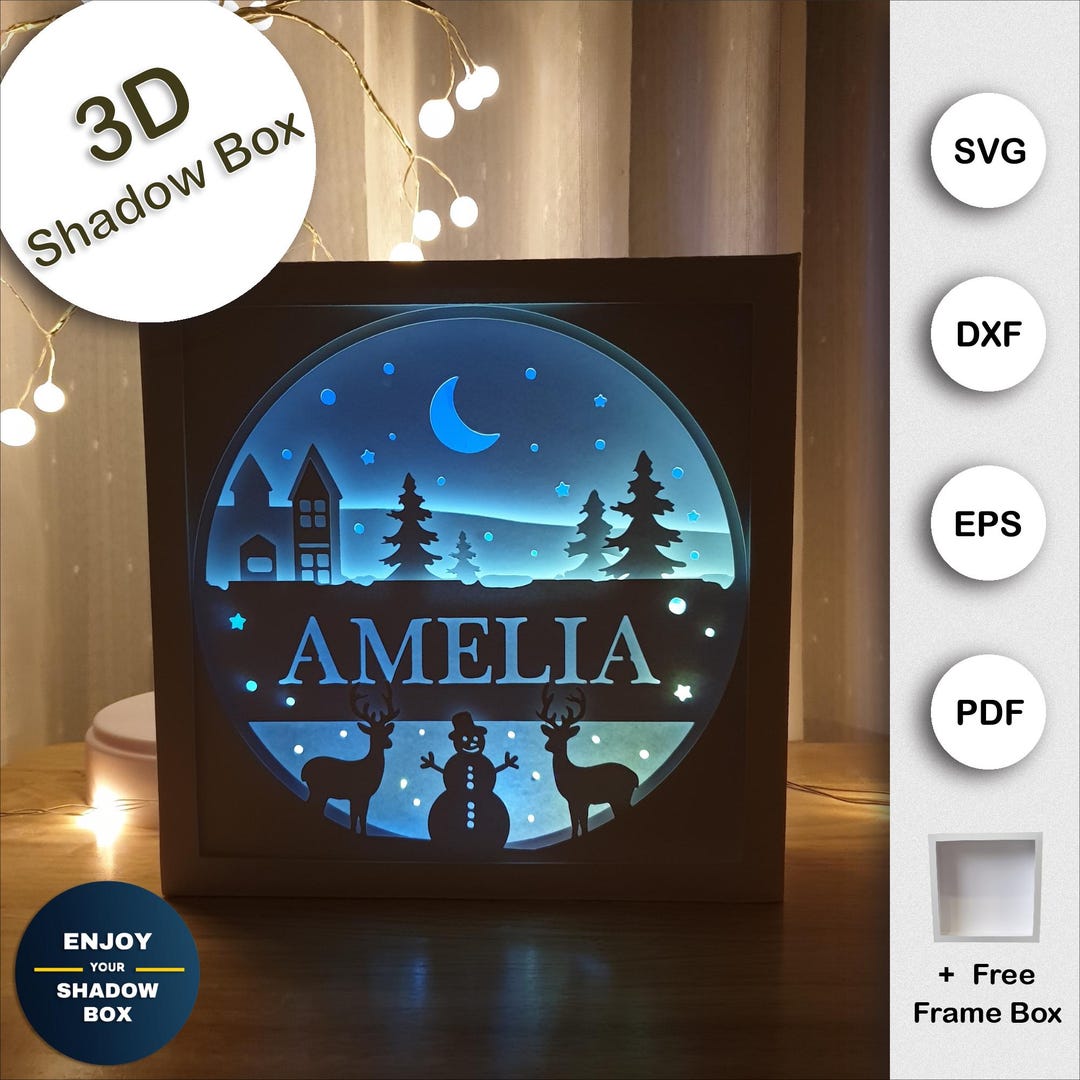 Christmas Shadow Box SVG for Cricut Projects, Personalized Shadow Box ...