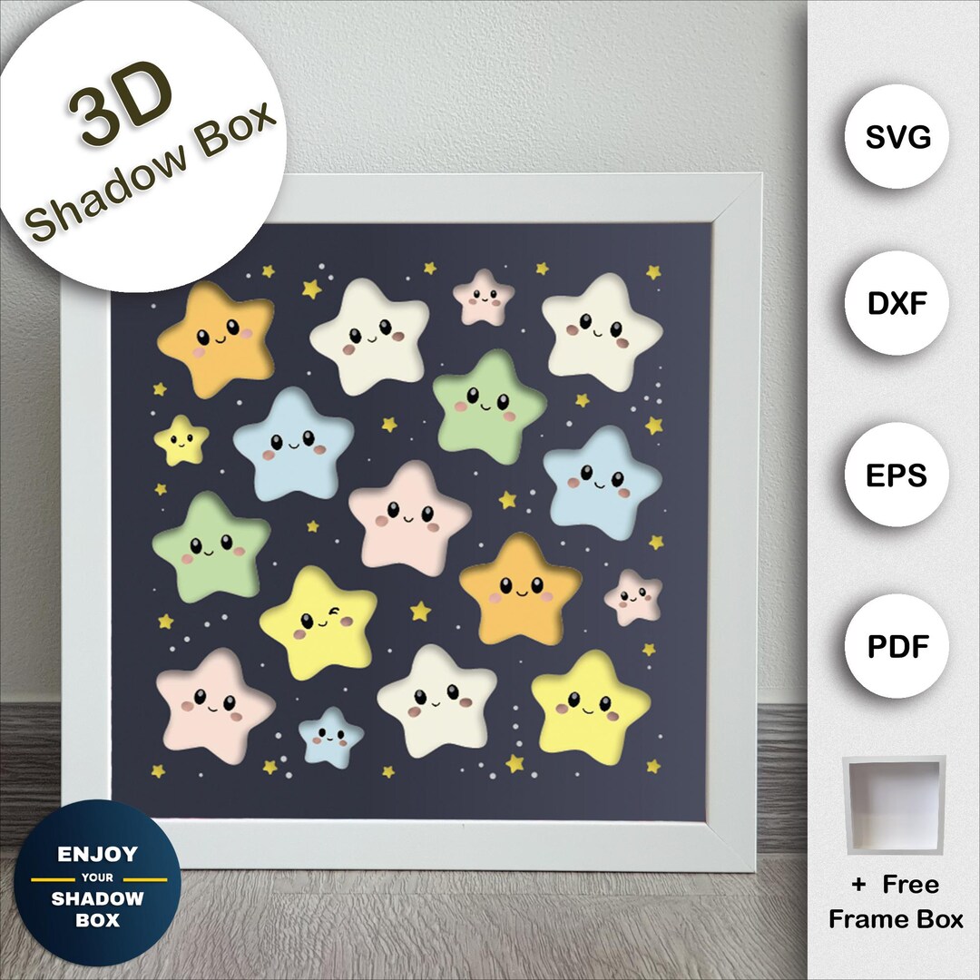 Cute Star Shadow Box, Planets SVG, 3D Space Light Box, Paper Model for ...