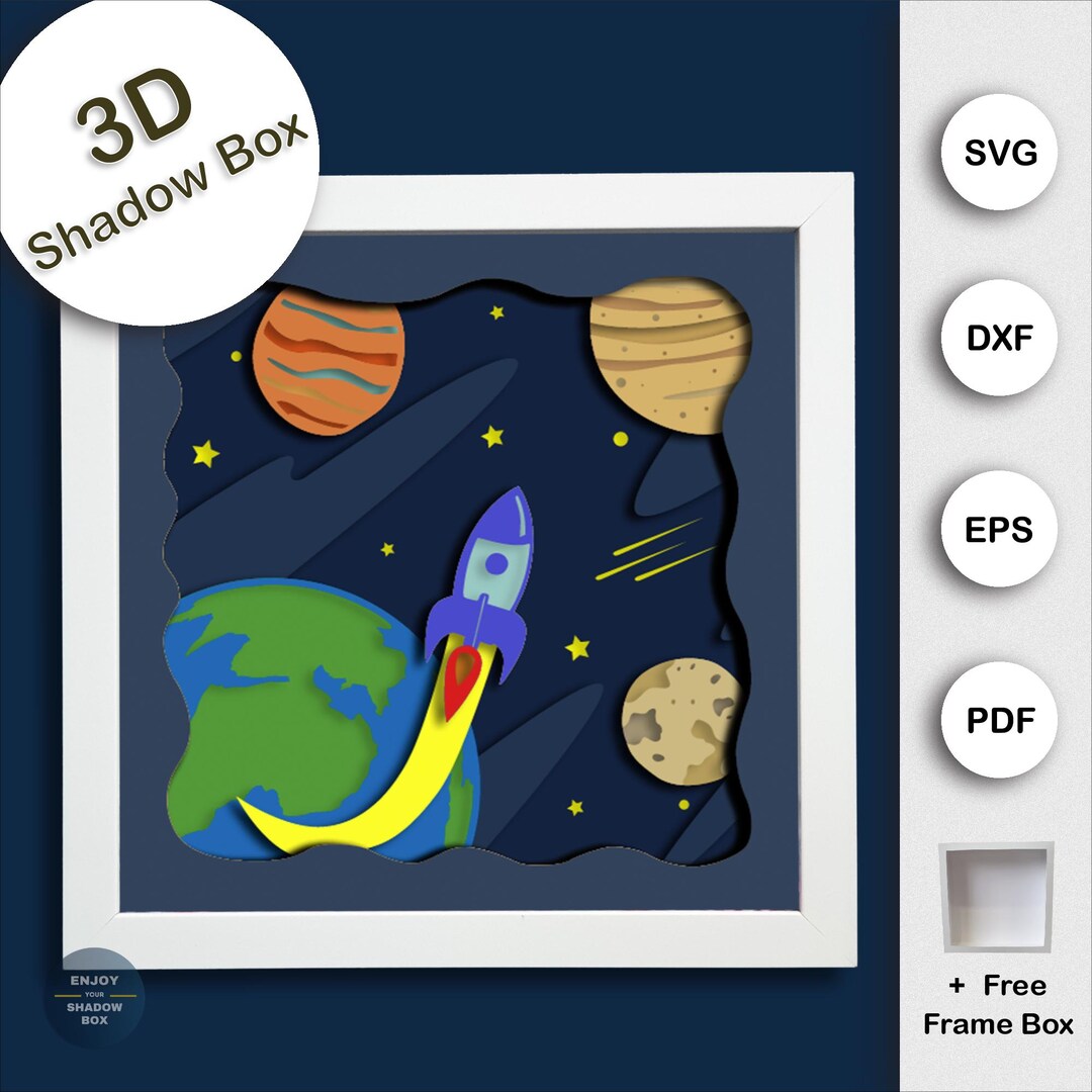 3D Rocket Space Shadow Box SVG for Cricut and Silhouette, Multilayer ...