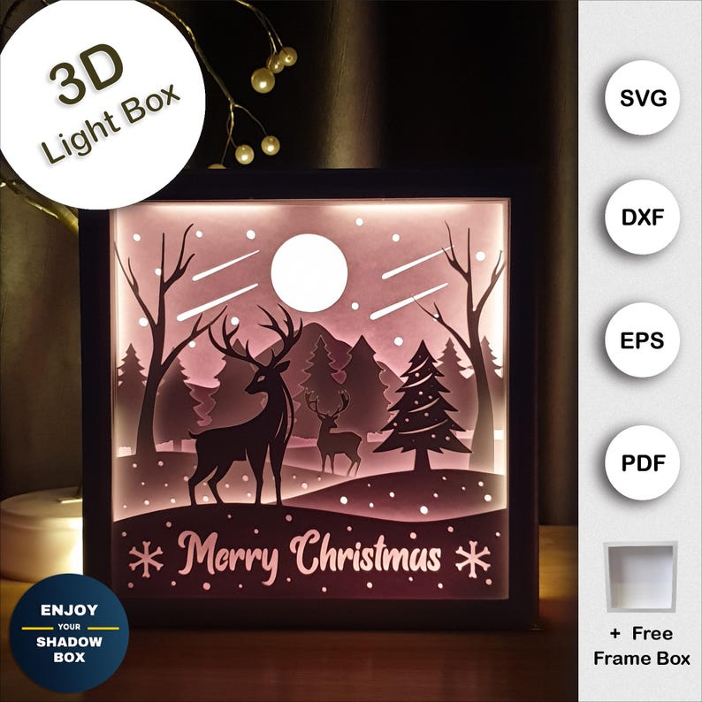 Merry Christmas Shadow Box, Light Box SVG for Cricut, 3D Shadow Box SVG ...