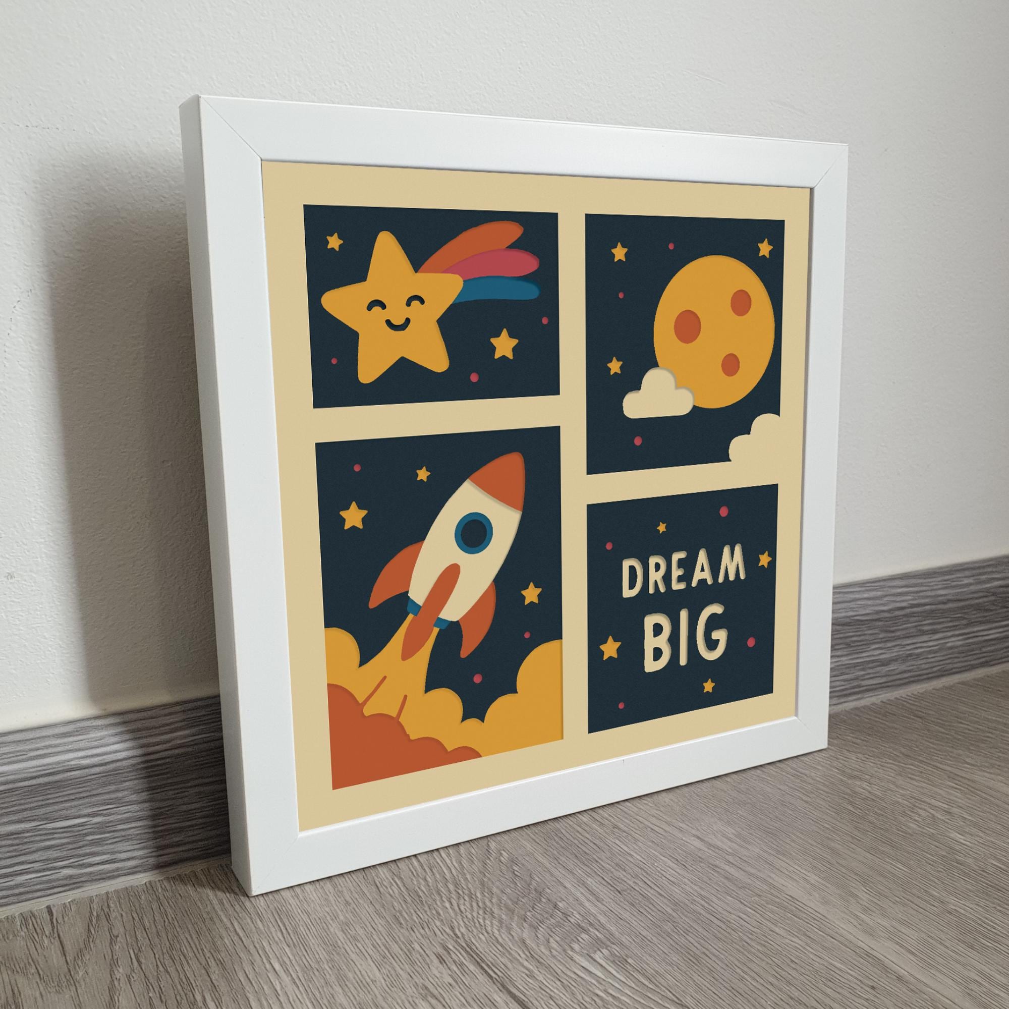 Space Shadow Box SVG, 3D Layered Paper Cut, Rocket & Stars Cricut ...