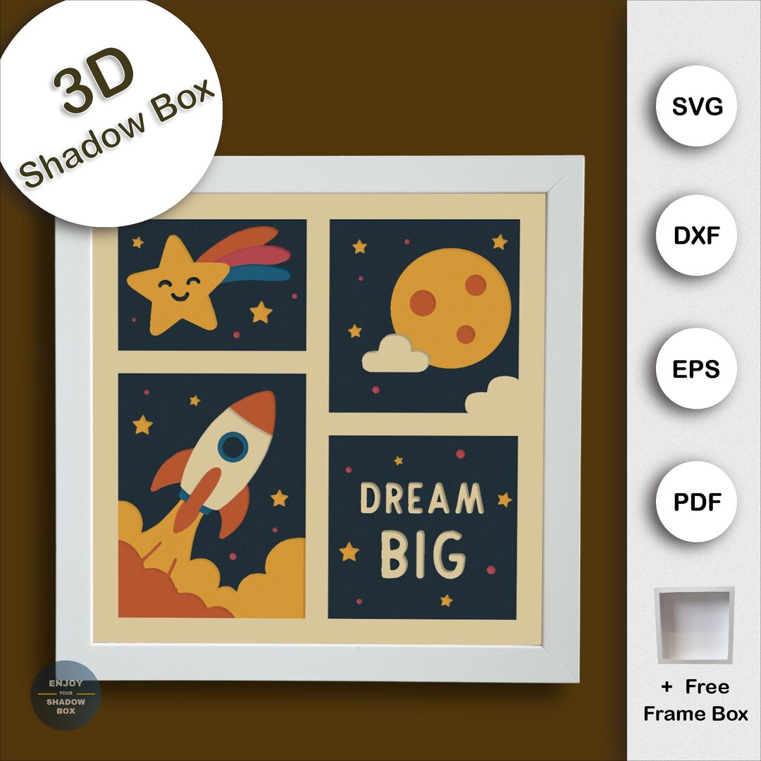 Space Shadow Box SVG, 3D Layered Paper Cut, Rocket & Stars Cricut ...