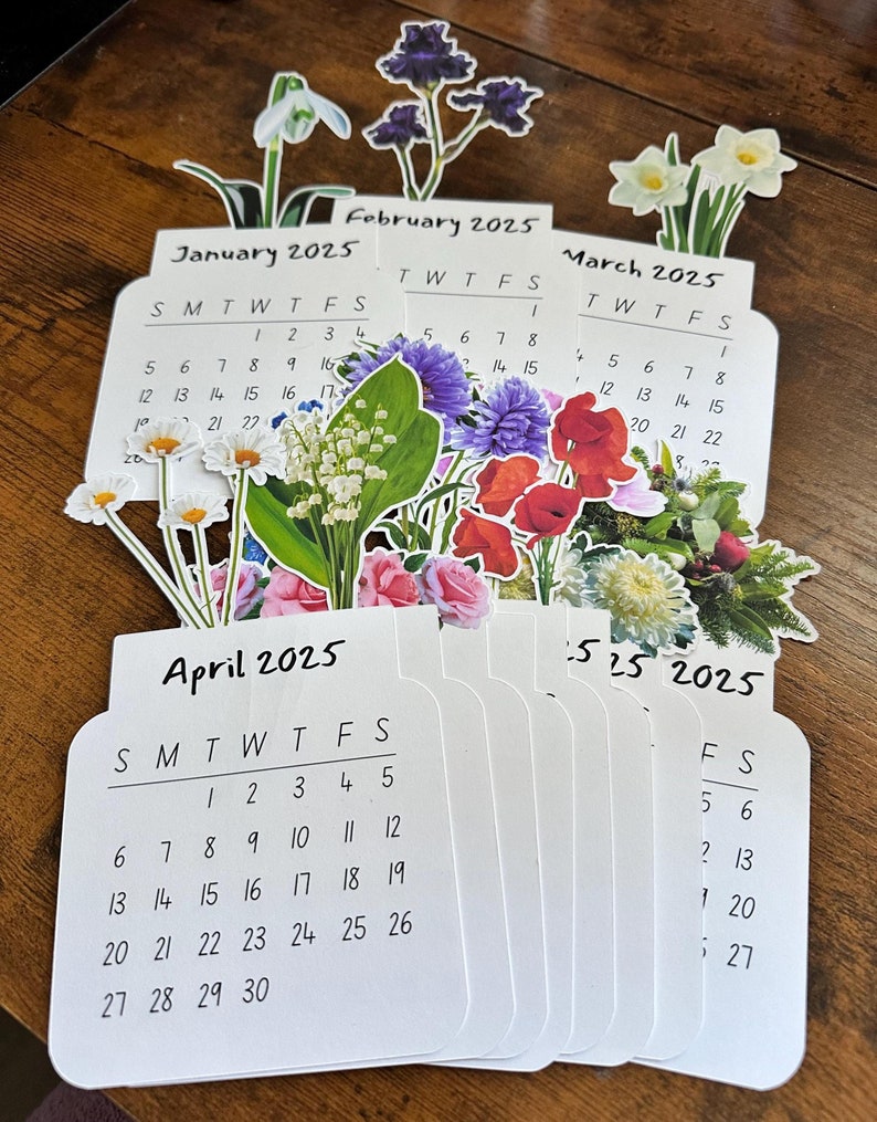 Printable Standing Calendar Featuring the Flowers of the Month Through ...