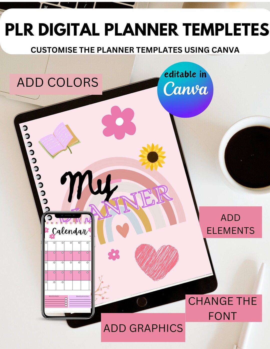 PLR Planner Editable Digital Ebook ADHD, Undated Life Planner for ...