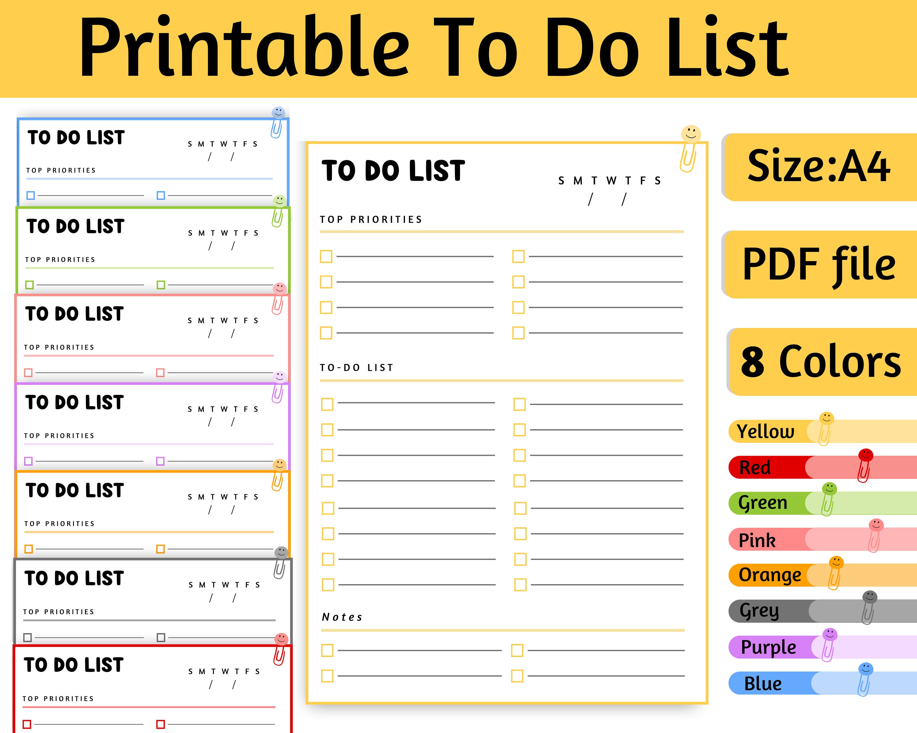 Printable to Do List Daily, Weekly To-do Pdf Planner Checklist A4 and ...