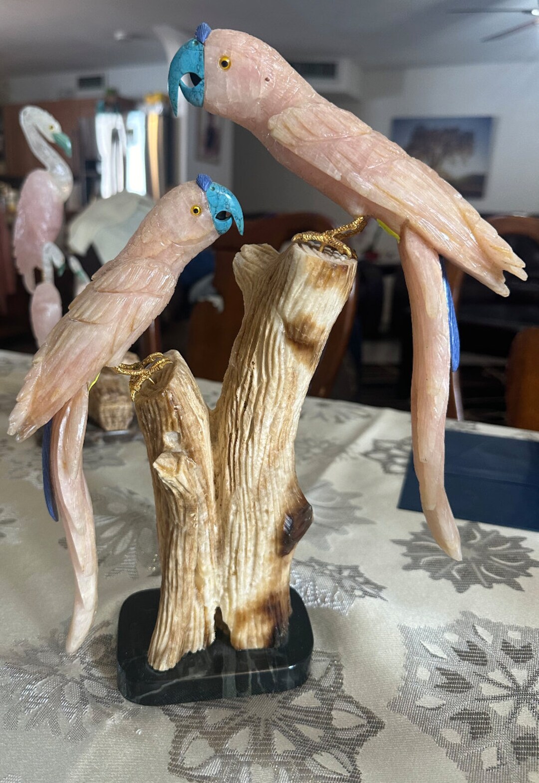 Rose Quartz Bird Sculpture (2 Parrots) - Etsy