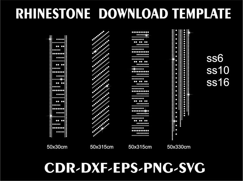 Rhinestone Template, Ss6, Ss10 SVG, PNG, Digital Various Strips,digital ...