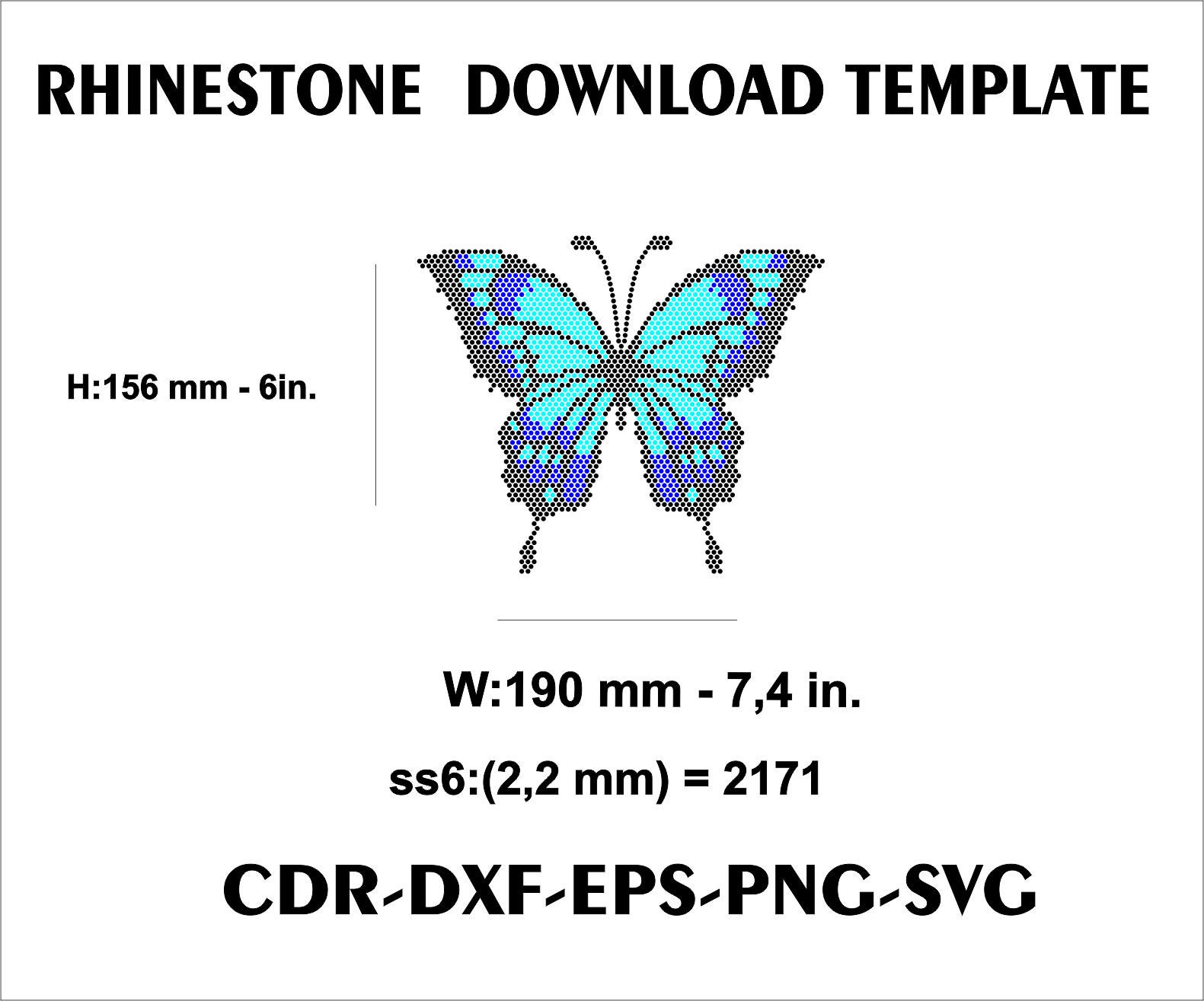 Butterfly Rhinestone Template,butterfly Ss6 Pattern,rhinestone Template ...