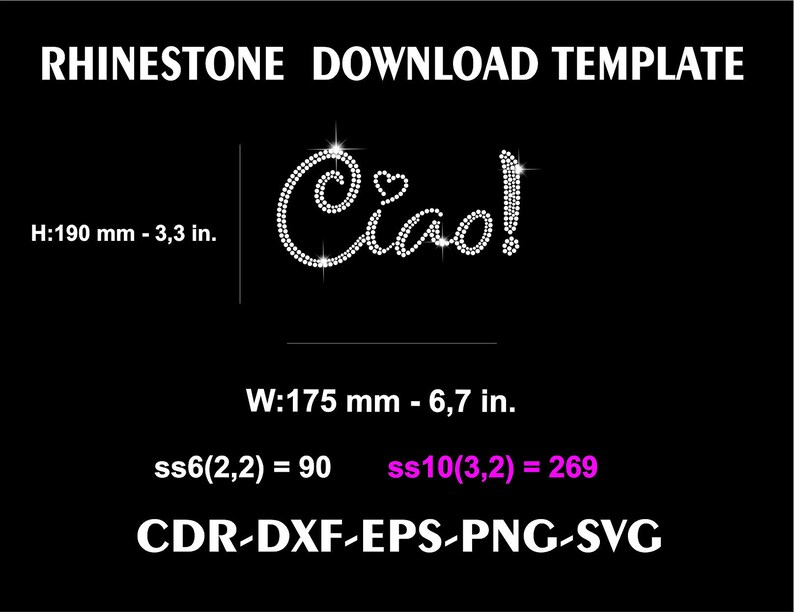 Ciao Rhinestone Template,rhinestone Template,ciao Pattern,ss6,ss10,ciao Heart Digital Design - Etsy