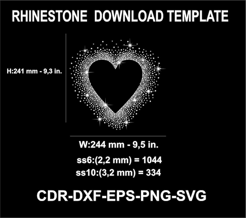 Heart Rhinestone Template,heart Digital Download,love Rhinestone ...