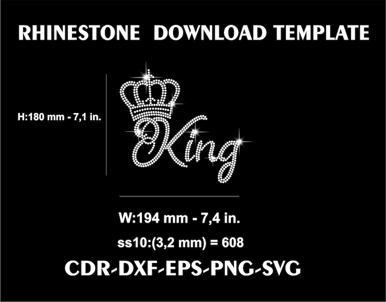 King Crown Rhinestone Template, Ss10 King Pattern,stone Design Crown ...