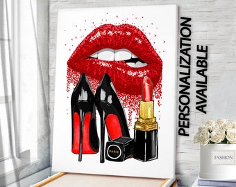 Luxurious Red Lips Art Print Bold Lipstick Wall Art, Gold Drip Mouth ...