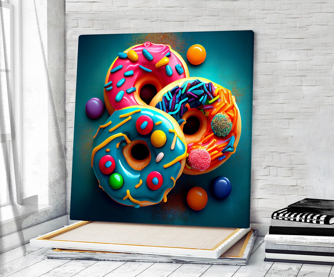 Colorful Donut Painting Canvas Wall Art Kitchen and Restaurant Decor - Etsy