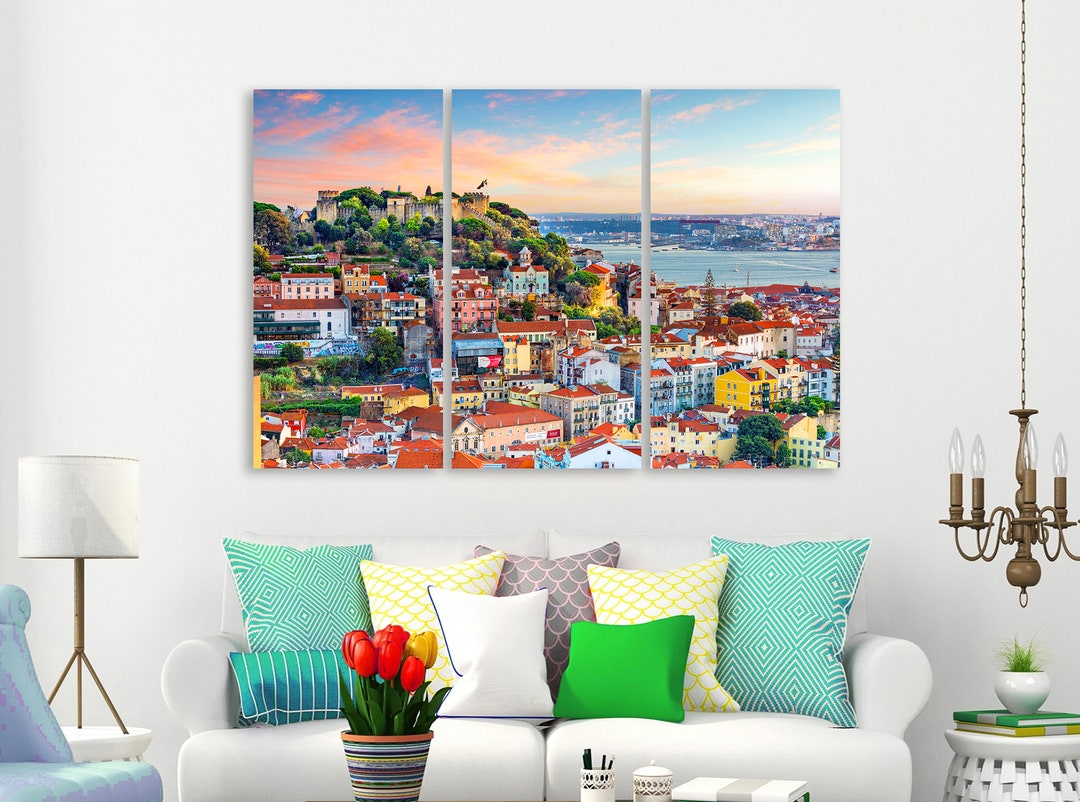 Lisbon Skyline Canvas Art Lisbon Portugal Cityscape Painting Lisbon ...