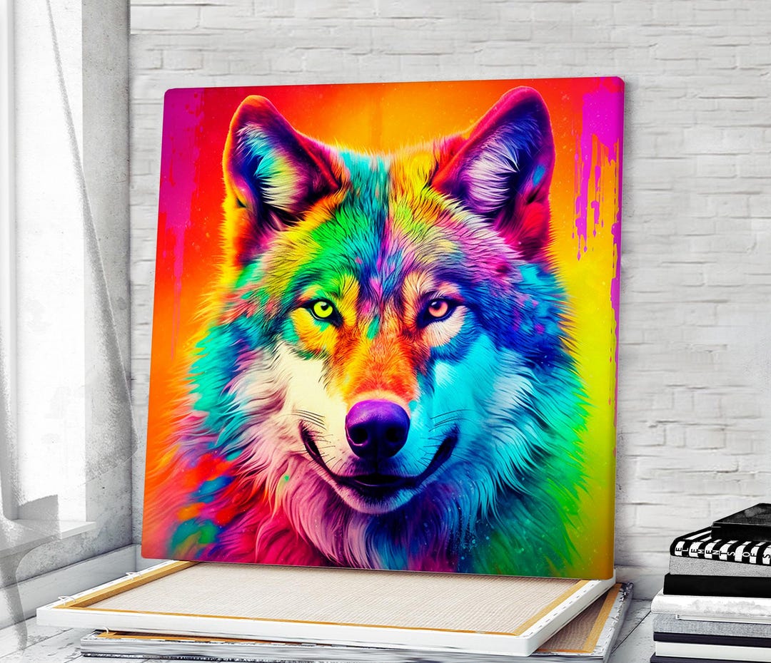 Wolf Print Wolf Wall Art Colorful Wolf Canvas Wall Art Wolf Painting ...