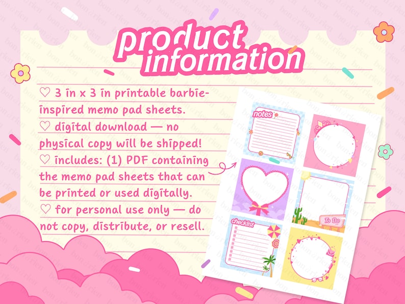 Pink Themed Digital Memo Pads I Pastel Color Printable Memo Sheets I ...