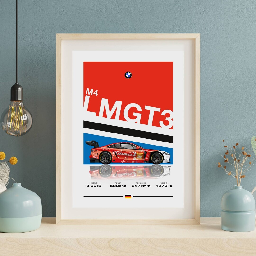 BMW M4 Poster, BMW M4 GT3 Poster, BMW M4 GT3 2024, Car Poster, Car ...